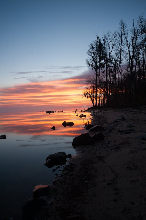 Sunrise Over River Near the Shore Stock Photo - Image of relax ...