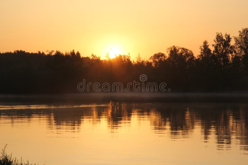 Sunrise Over the River. Reflection Stock Photo - Image of nature, water ...