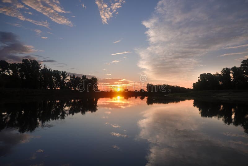 Sunrise Over the River Surface Stock Image - Image of clouds, morning ...