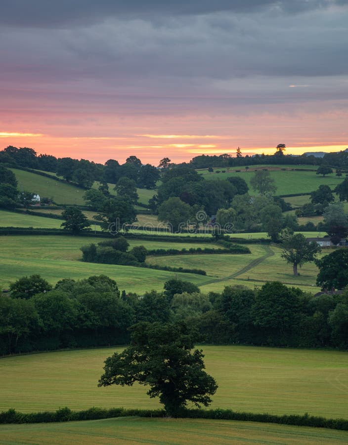 Sunrise Over a Rural Landscape Stock Photo - Image of light, green ...