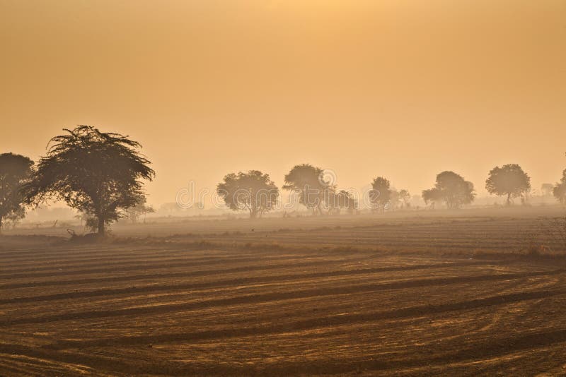 Sunrise Over Rural Landscape in Rajasthan Stock Photo - Image of asia ...