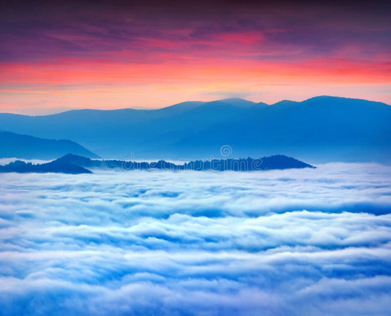 Sunrise Over the Sea of Fog in Mountains at the Summer Stock Image ...
