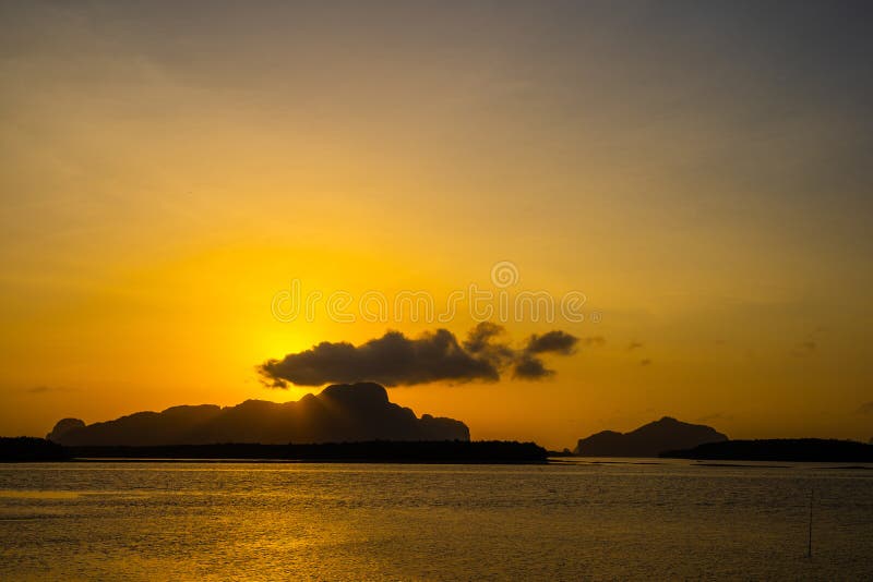 Sunrise Over the Sea and Mountain Stock Photo - Image of island ...