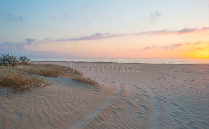 Sunrise Over Sea and Sand Beach Stock Photo - Image of surf, landscape ...