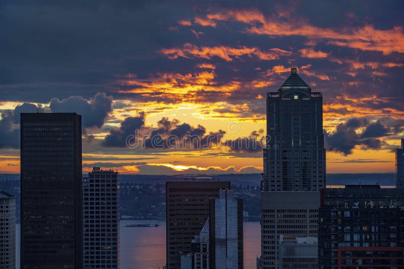 Sunrise over Seattle stock image. Image of property - 135807223