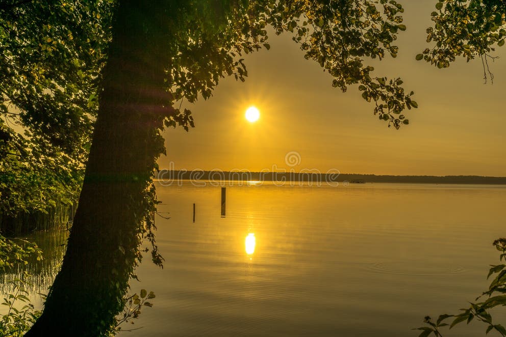 Sunrise over a small lake stock image. Image of sunny - 97136981
