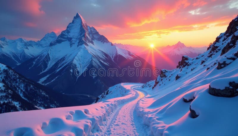 Sunrise Over Snow Capped Himalayan Range, Winding Path, Nature, Trail ...