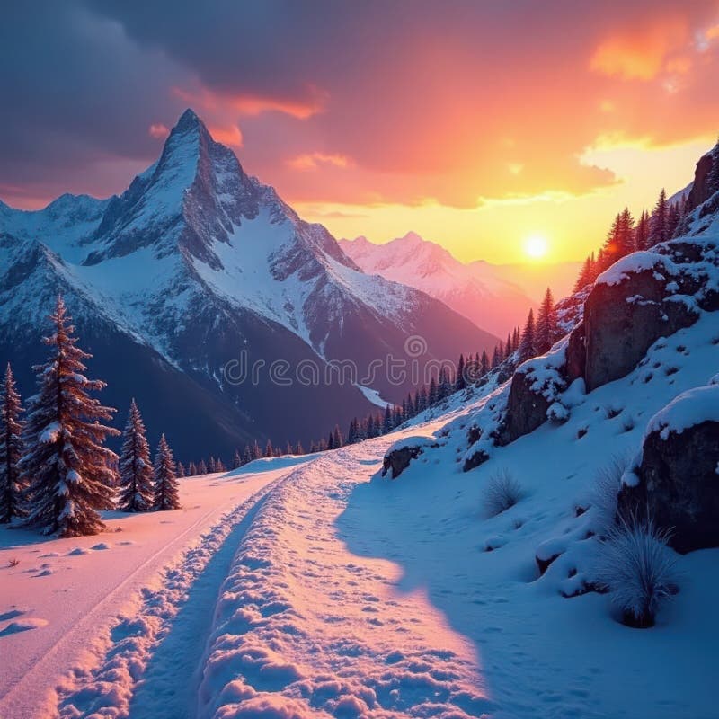 Sunrise Over Snow Capped Himalayas, Winding Path, Beautiful, Dawn Stock ...