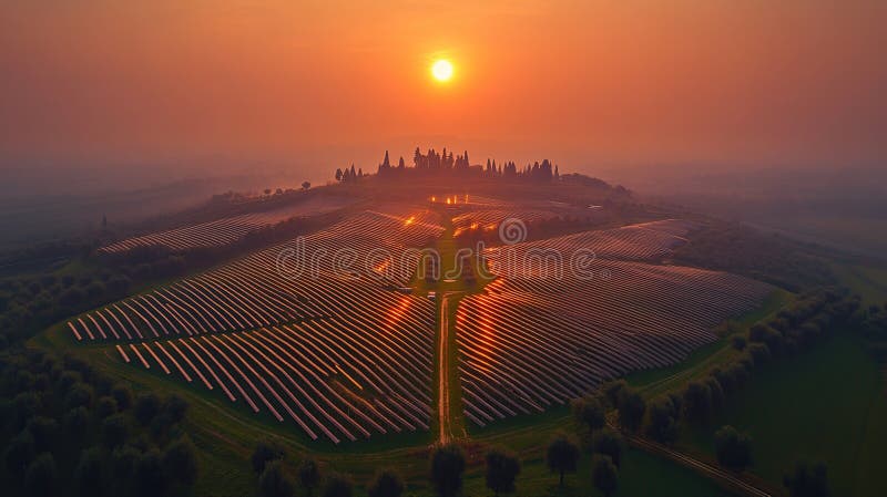 Sunrise Over Solar Farm Landscape Stock Photo - Image of solar ...