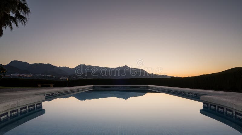 Sunrise by the Pool with Palm Trees Stock Photo - Image of holiday ...