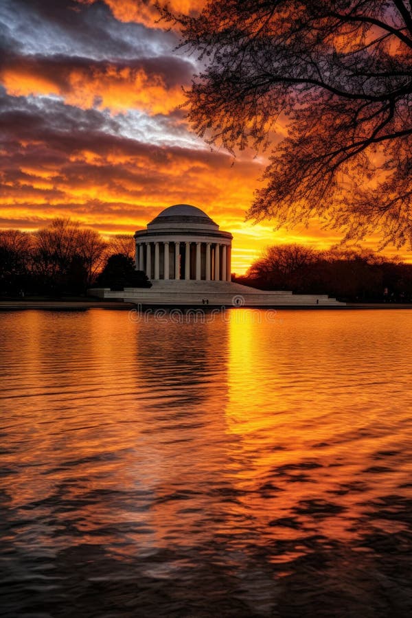 Sunrise Over the Tidal Basin and Jefferson Memorial Stock Image - Image ...