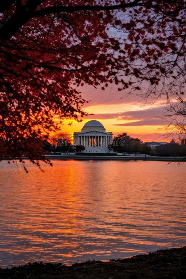 Sunrise Over the Tidal Basin and Jefferson Memorial Stock Illustration ...