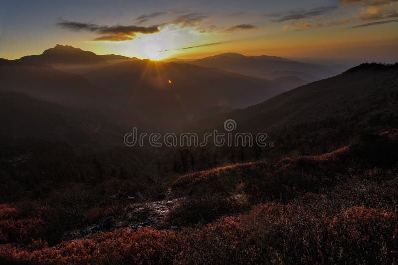 Sunrise Over Valley, Lungthang, Sikkim Stock Photo - Image of nature ...