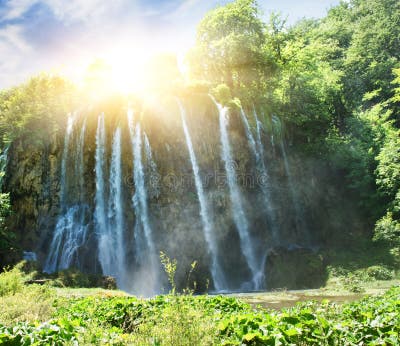 Sunrise over waterfall stock photo. Image of flow, scenic - 7726502