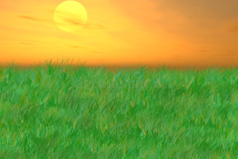 Sunrise Over Waving Grasslands Stock Illustration - Illustration of ...