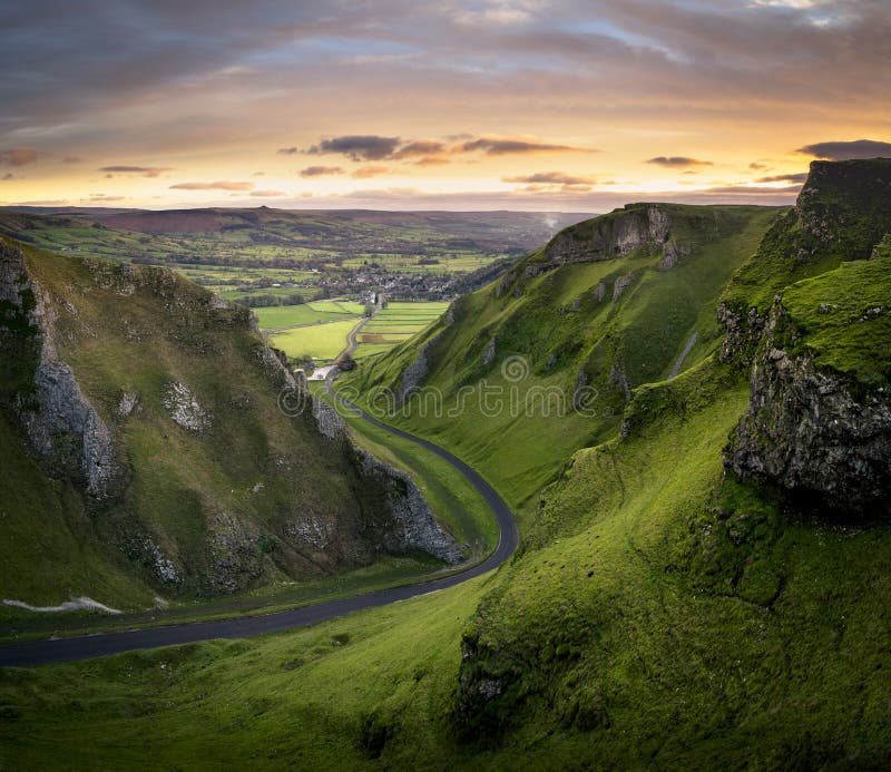 Sunrise over Winnats Pass stock photo. Image of district - 190364962