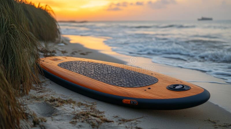 Sunrise Paddleboard on Sandy Beach Stock Illustration - Illustration of ...