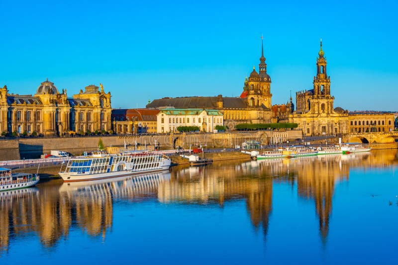 Sunrise Panorama View of German Town Dresden Stock Image - Image of ...