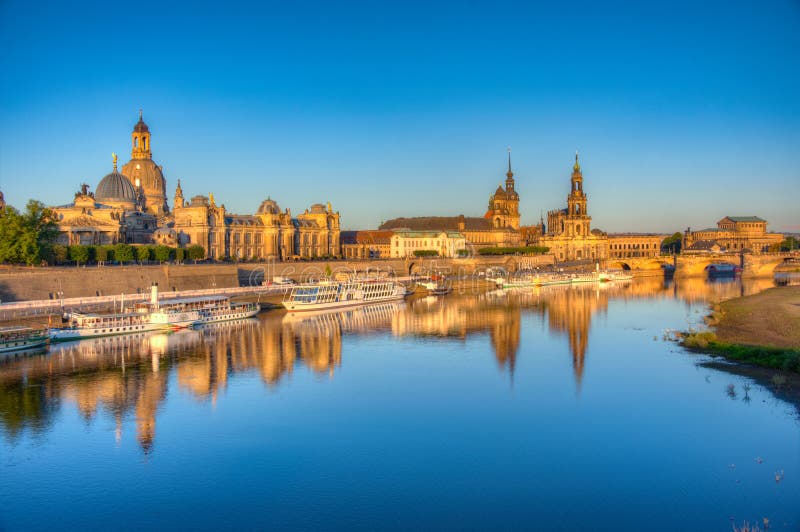 Sunrise Panorama View of German Town Dresden Stock Photo - Image of ...