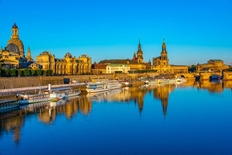 Sunrise Panorama View of German Town Dresden Stock Photo - Image of ...