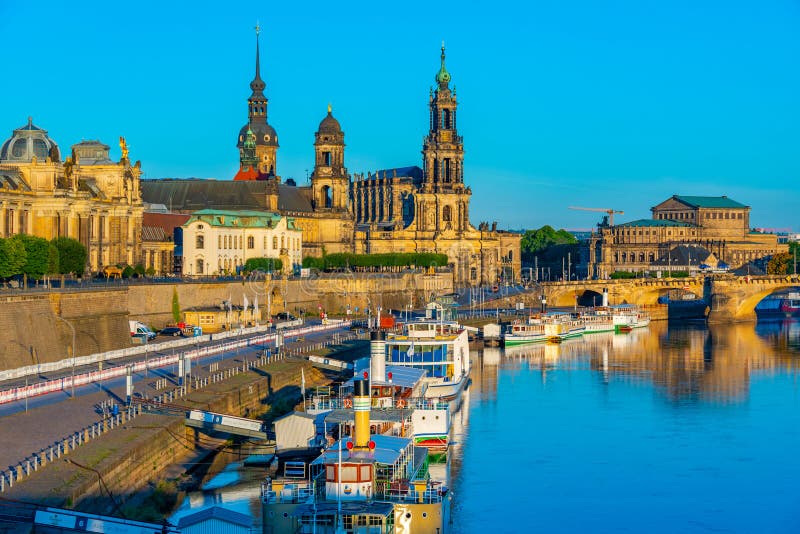 Sunrise Panorama View of German Town Dresden Stock Image - Image of ...