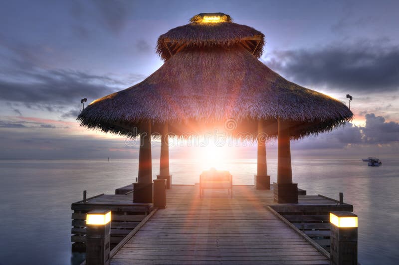Sunrise in the paradise stock image. Image of bungalow - 25918681