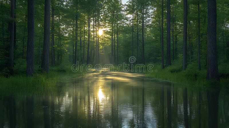 Sunrise Path, Swamp Forest, Misty Water, Tranquil Scene, Nature Stock ...