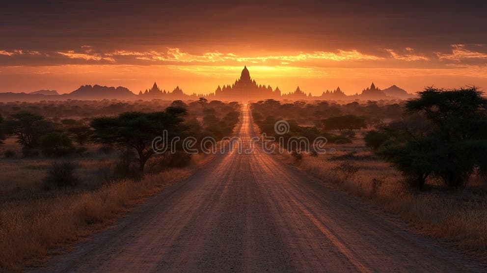 Sunrise Path To Ancient Temples Stock Image - Image of road, spiritual ...