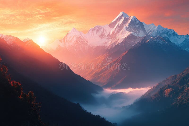Sunrise in the Himalayas stock illustration. Illustration of stunning ...