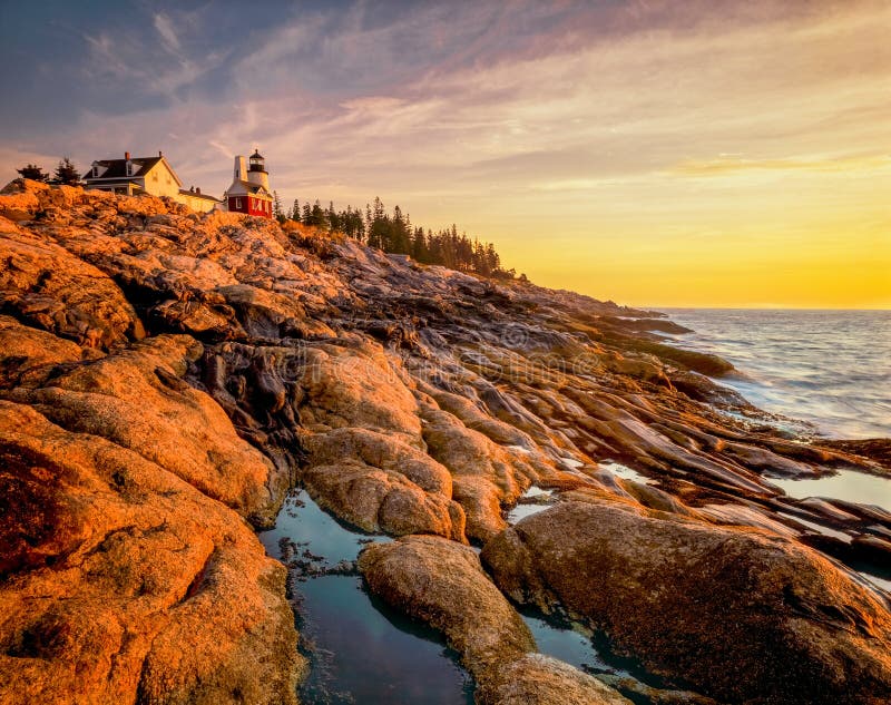 Sunrise at Pemaquid Point Lighthouse in Maine Stock Photo - Image of ...