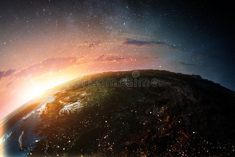 Sunrise on Planet Orbit, Space Beauty Stock Photo - Image of wallpaper ...