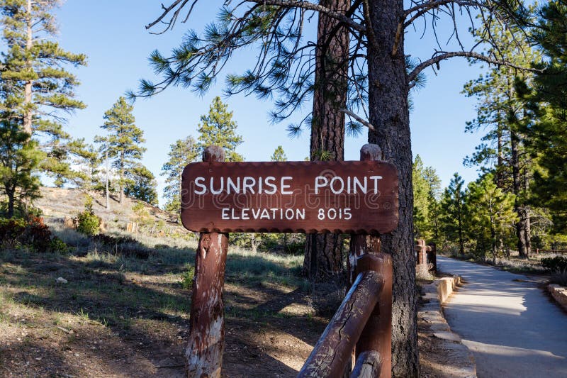Sunrise Point Sign in Bryce Canyon National Park Stock Image - Image of ...