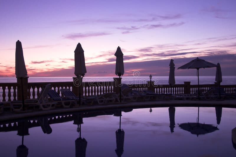 Sunrise by the Pool with Palm Trees Stock Photo - Image of holiday ...