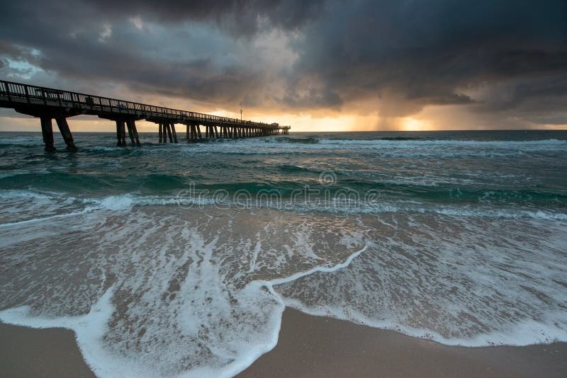 Sunrise with a Rain Over Ocean. Stock Image - Image of colour, cloud ...