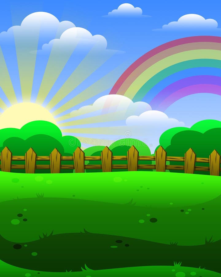 Sunrise rainbow field stock illustration. Illustration of background ...