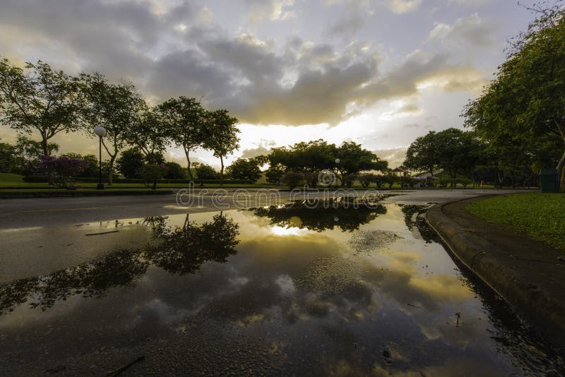 Sunrise after raining stock photo. Image of pond, scary - 58556438