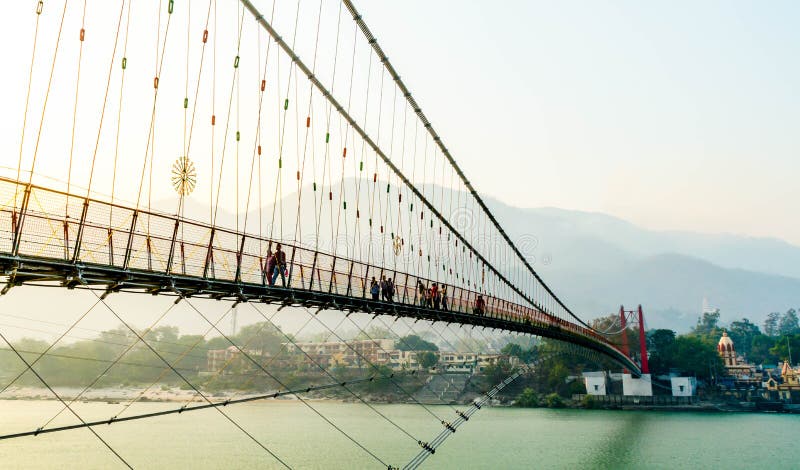 Ram Jhula Bridge on Ganges River Stock Image - Image of hanging, iron ...