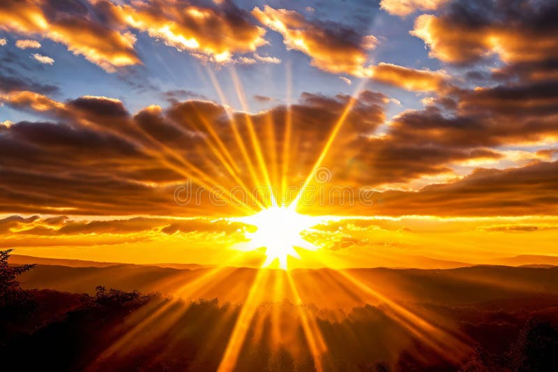Sunrise Rays Bright Golden Sun Rays As the Sun Rises Creating a Stock ...