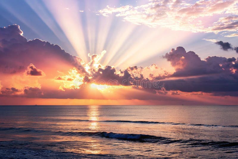 Rays of Light at Sunrise through Clouds Stock Illustration ...