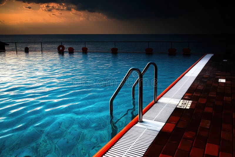 Sunrise Reflections Over Infinity Pool by the Oceanside Stock Photo ...