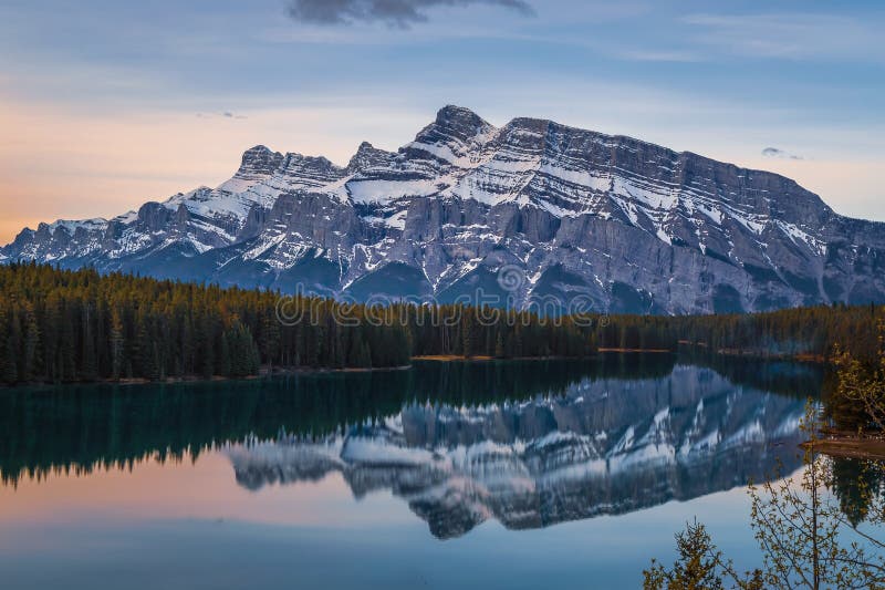 Sunrise Reflections on Two Jack Lake Stock Image - Image of banff ...