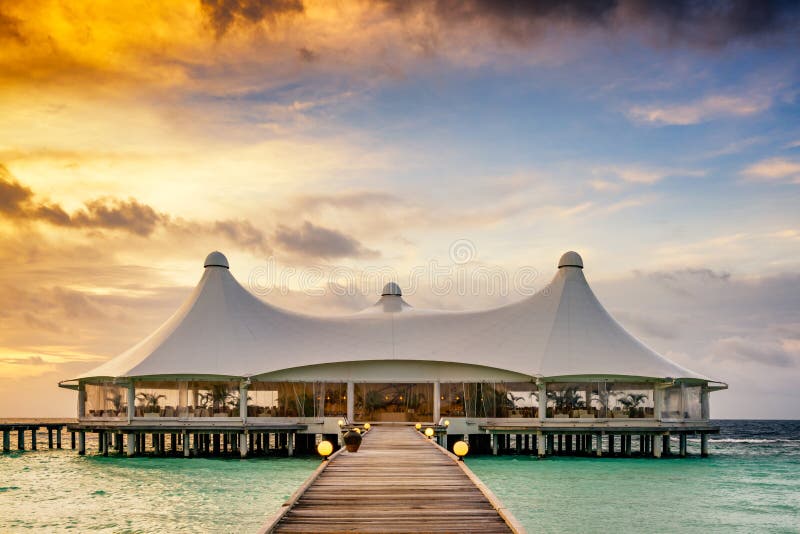 Sunrise of Restaurant Over Water Stock Image - Image of typical, dark ...
