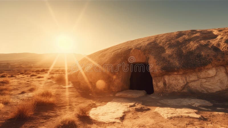 Resurrection - Empty Tomb with Rolled Stone and Doves Flying Out of ...