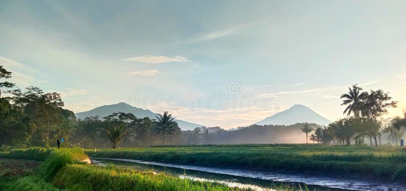 Mt merapi sunrise view stock photo. Image of landscape - 255464682