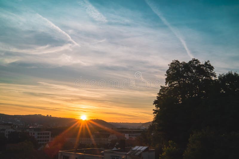 Sunrise, Sun Rising Over the City of Grado Seen from the Sea Lagoon ...