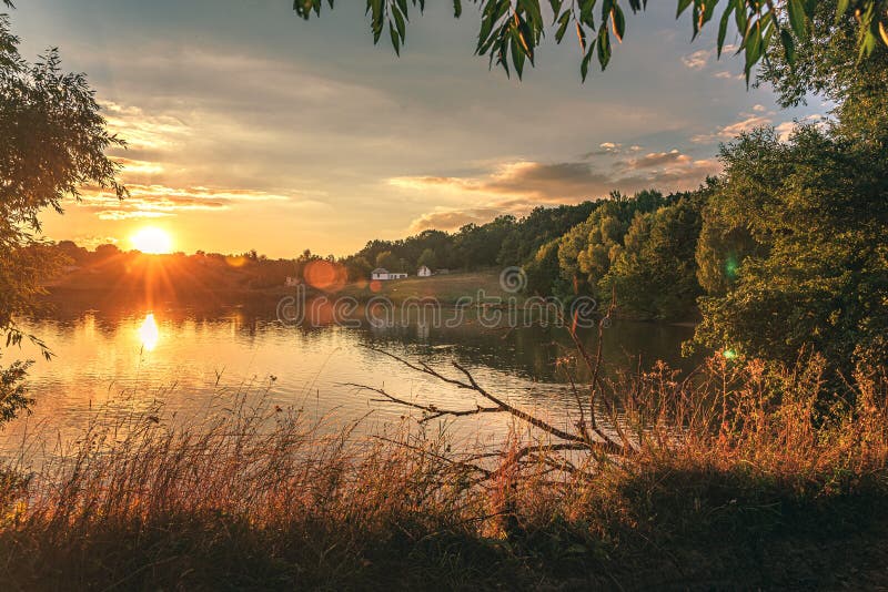 Sunrise on river stock photo. Image of river, summer - 108535466
