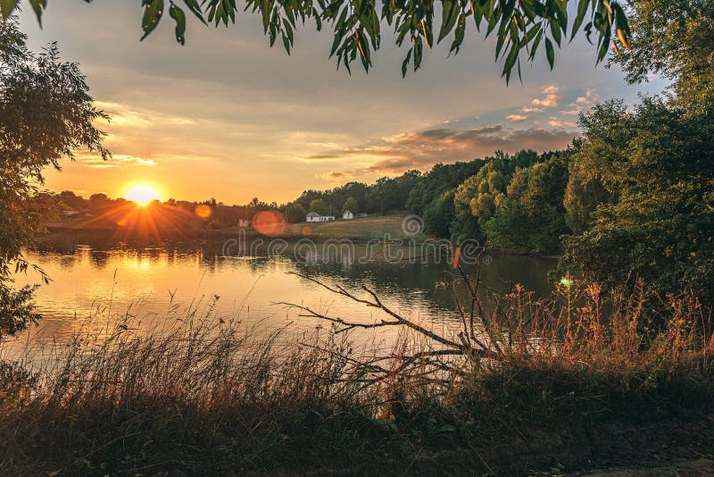 Sunrise on river stock photo. Image of river, summer - 108535466
