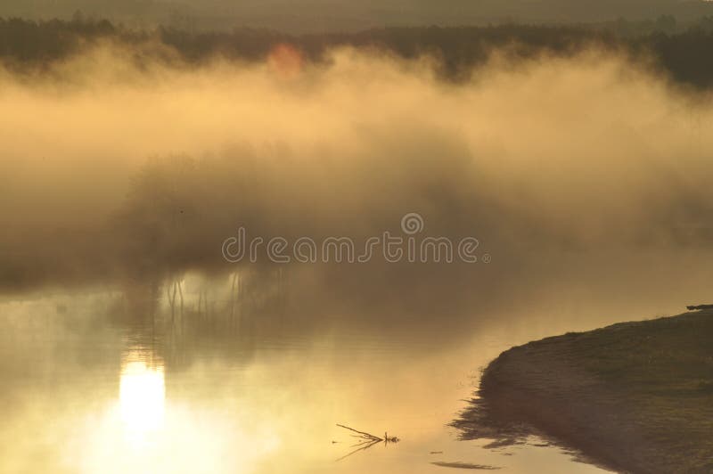 Sunrise. the River in the Mist Stock Image - Image of meadows, east ...
