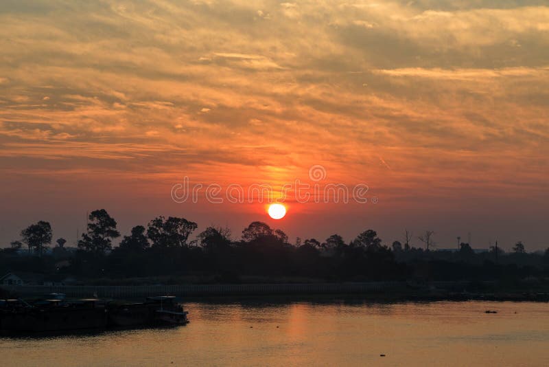 Sunrise with river view stock image. Image of river, boat - 65151931