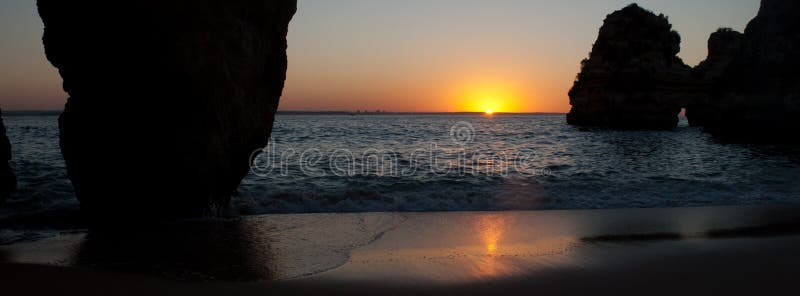 Sunrise and rocks stock image. Image of portugal, algarve - 27820551
